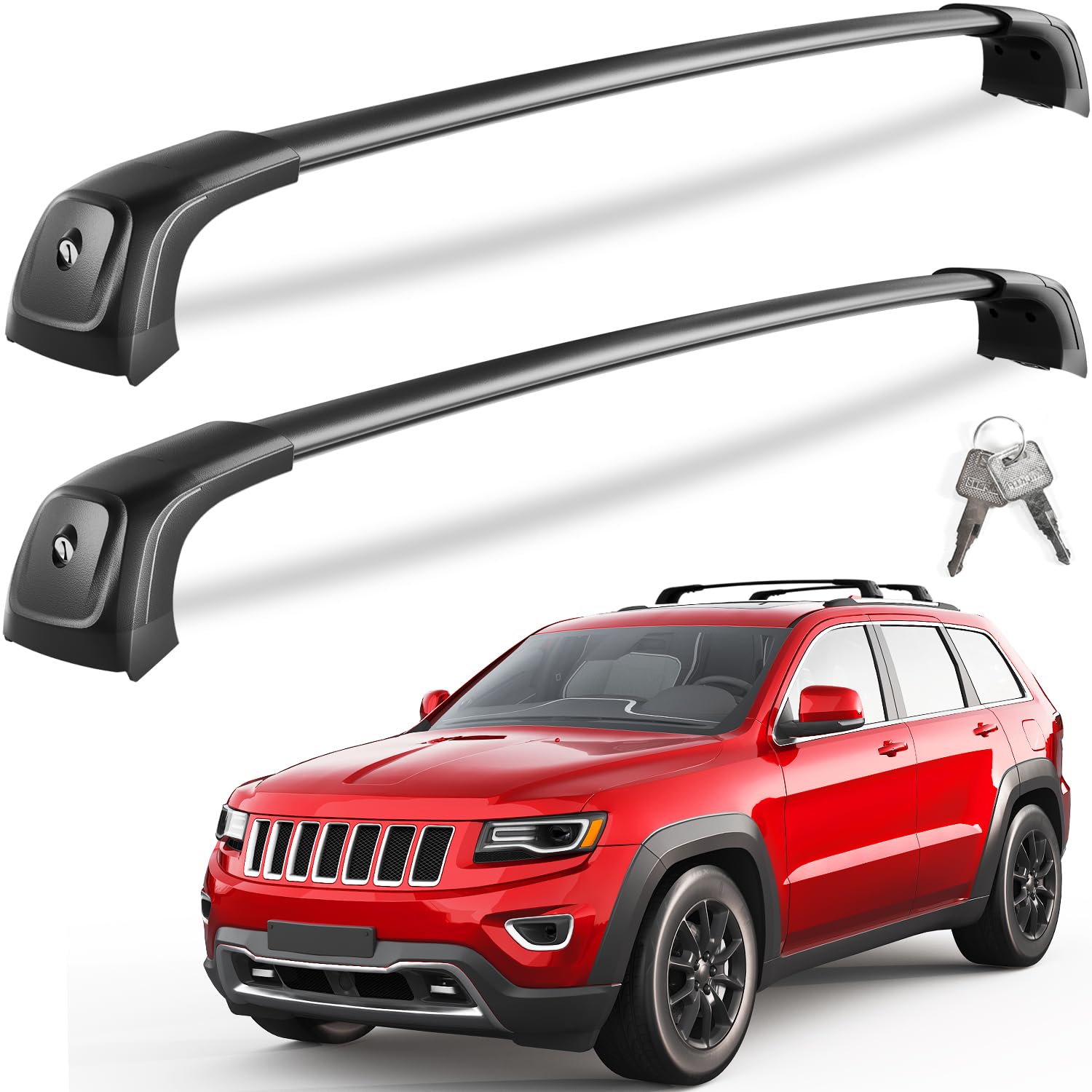 KINGGERI Lockable 260lbs Roof Racks Cross Bars Fit for Jeep Grand Cher